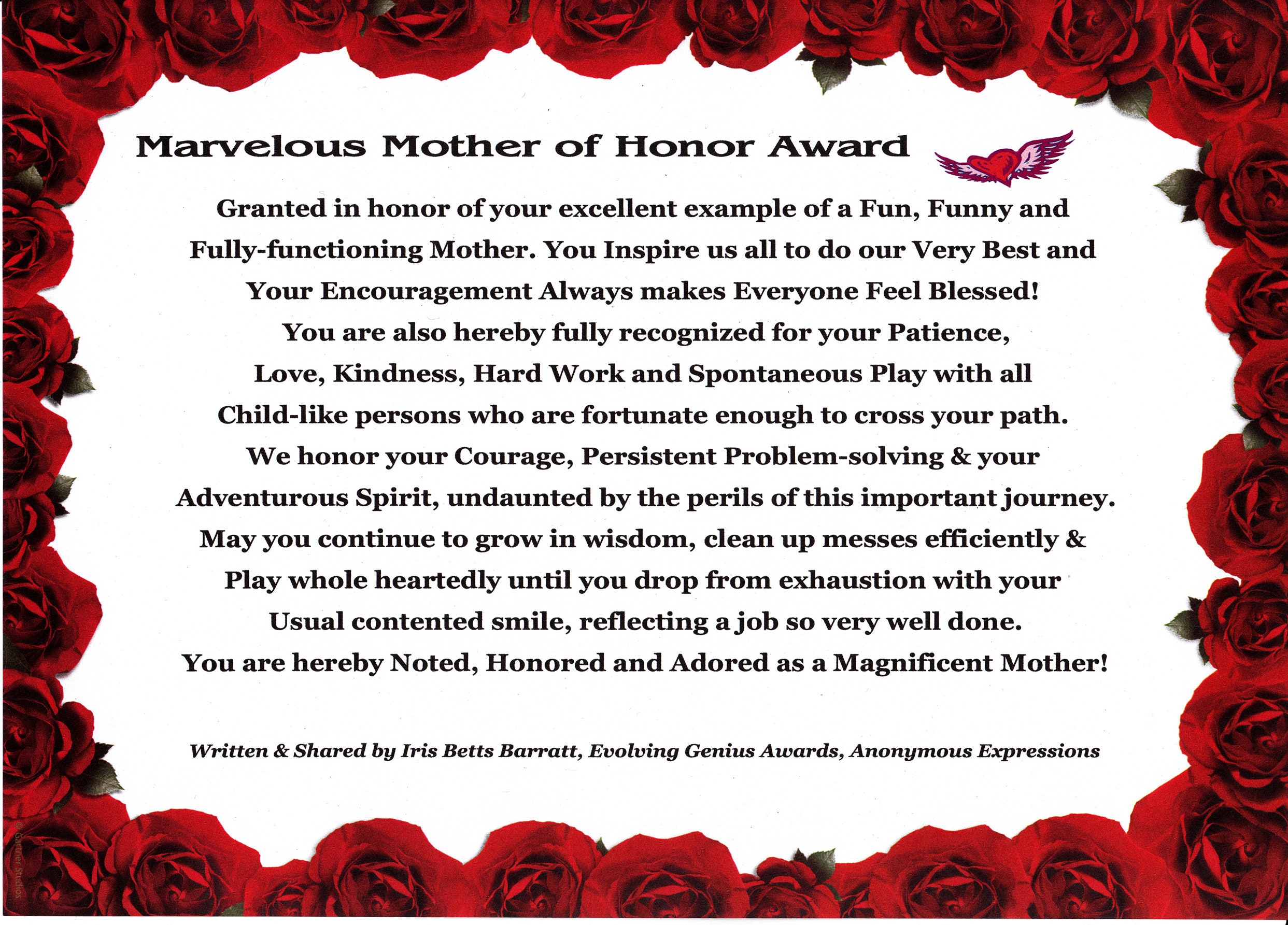 Mother of Honor Award, Mothers Fun Gift, Mother of the Bride Gift ...