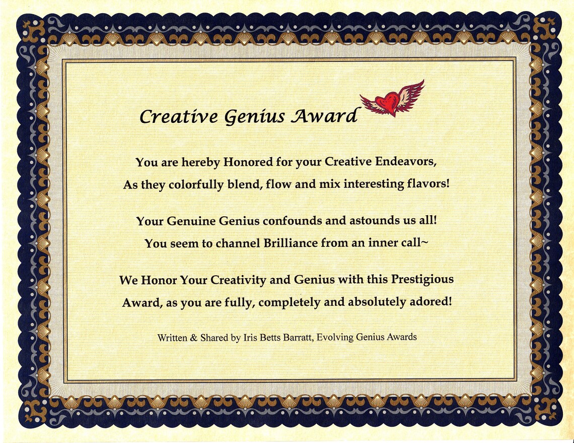 Creative Genius Award, Appreciation Award, Art Award, Party Favors ...