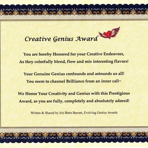 Creative Genius Award, Appreciation Award, Art Award, Party Favors ...
