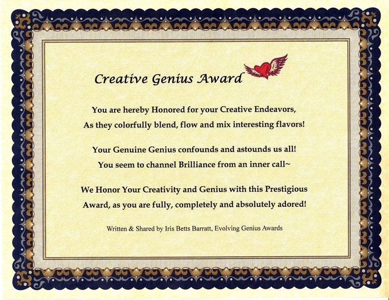 Creative Genius Award, Appreciation Award, Art Award, Party Favors ...