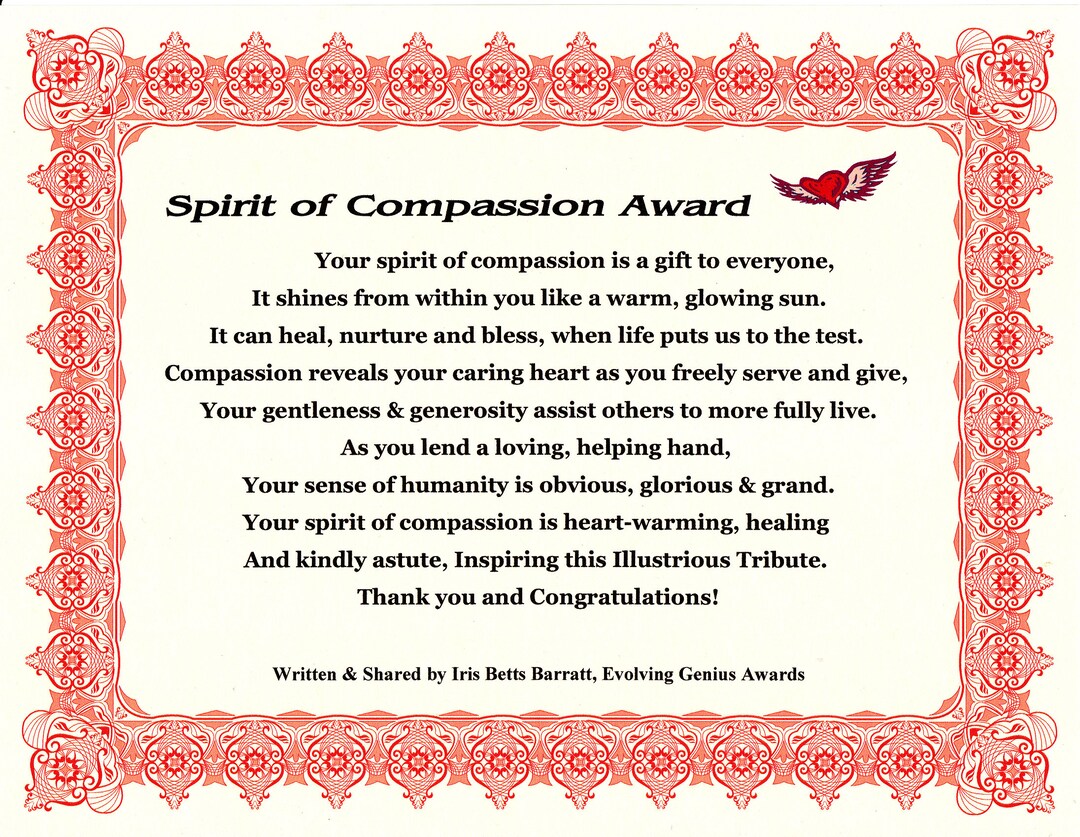 Spirit of Compassion Award, Sympathy Award, Nurse Award, Meaningful ...