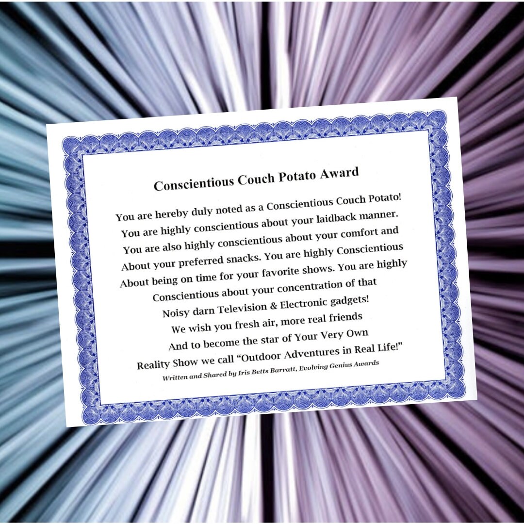 Conscientious Couch Potato Award, Funny Gag Gifts, Anonymous Prank ...