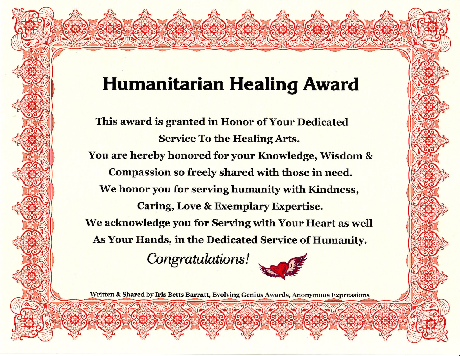 Humanitarian Healing Award, Nurse Award, Meaningful Gift for Doctor ...