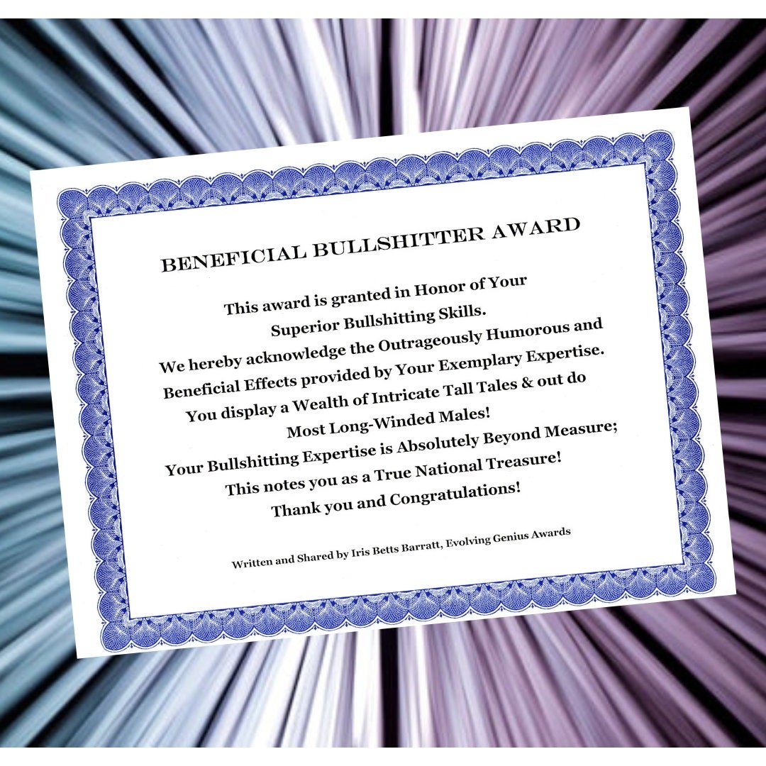 Beneficial Bullshitter Award, Prank Gift Award, Joke Awards, Funny ...