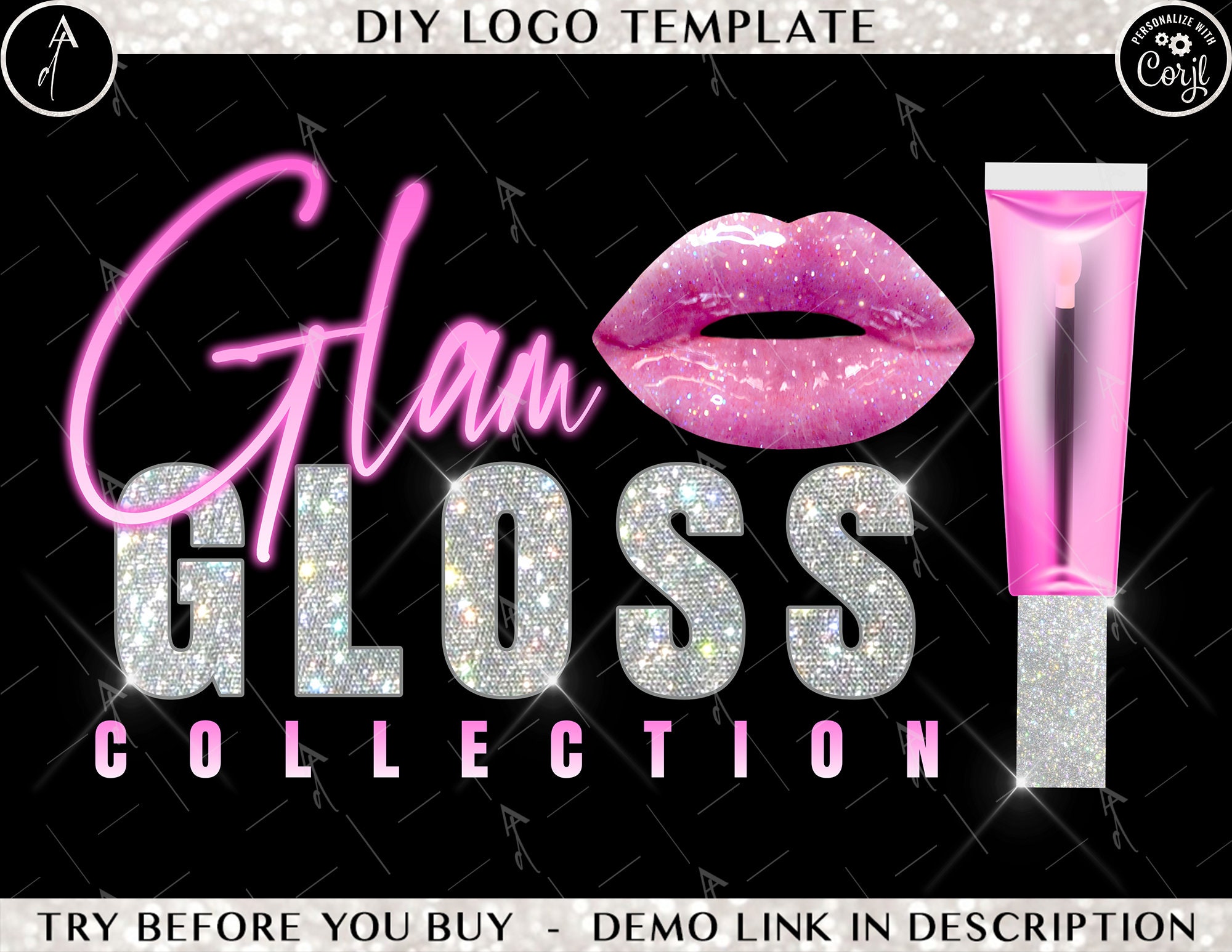 DIY Lip Gloss Logo Design Diamond Logo Neon Pink Logo | Etsy