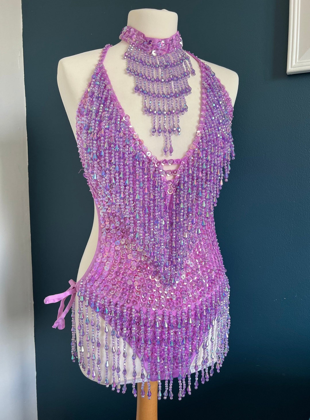 Purple Sequin Showgirl Costume for Dancers, Lilac Sequin Bodysuit for ...