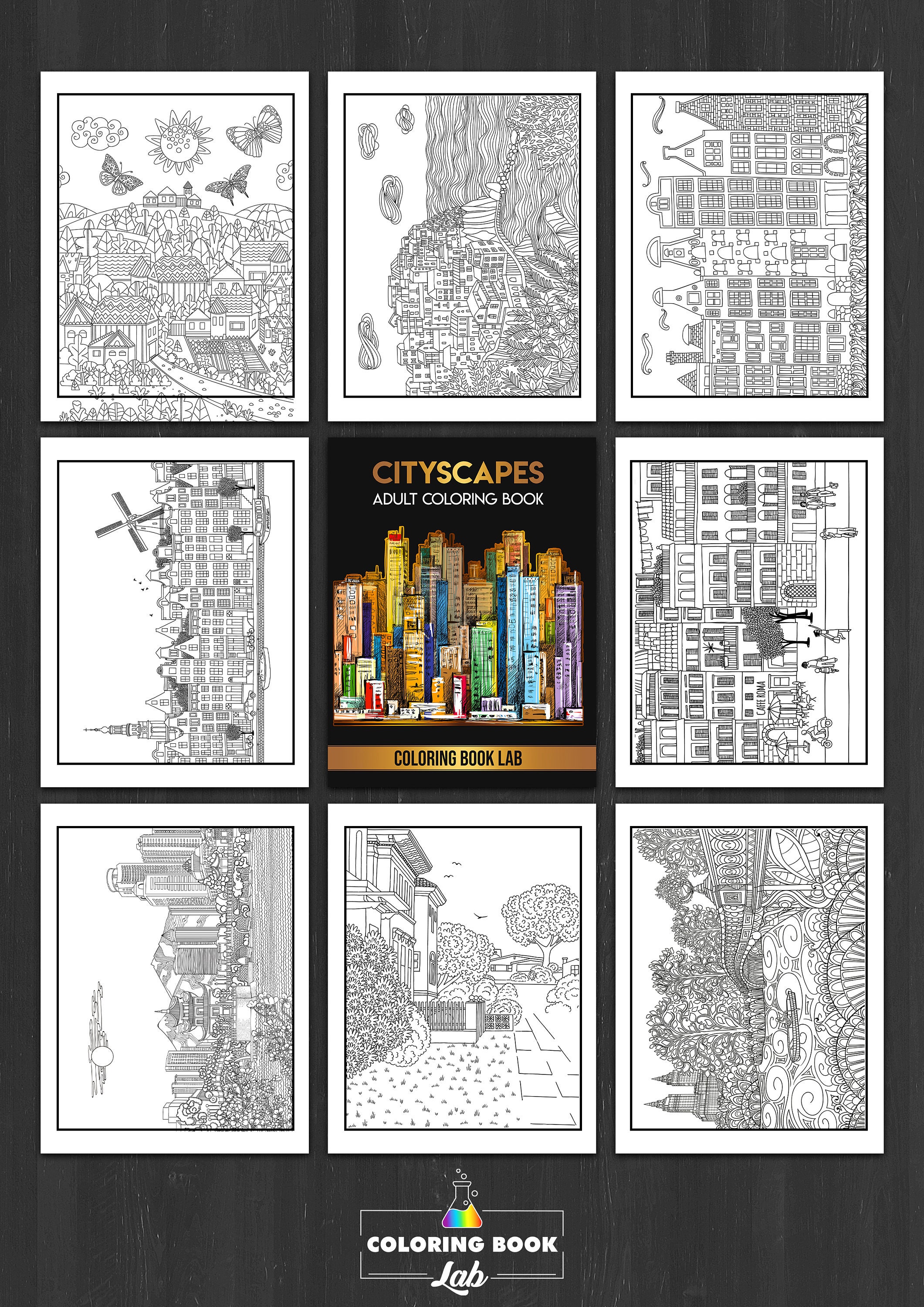 Printable Cityscapes Coloring Pages Coloring Book For Adults Etsy Uk