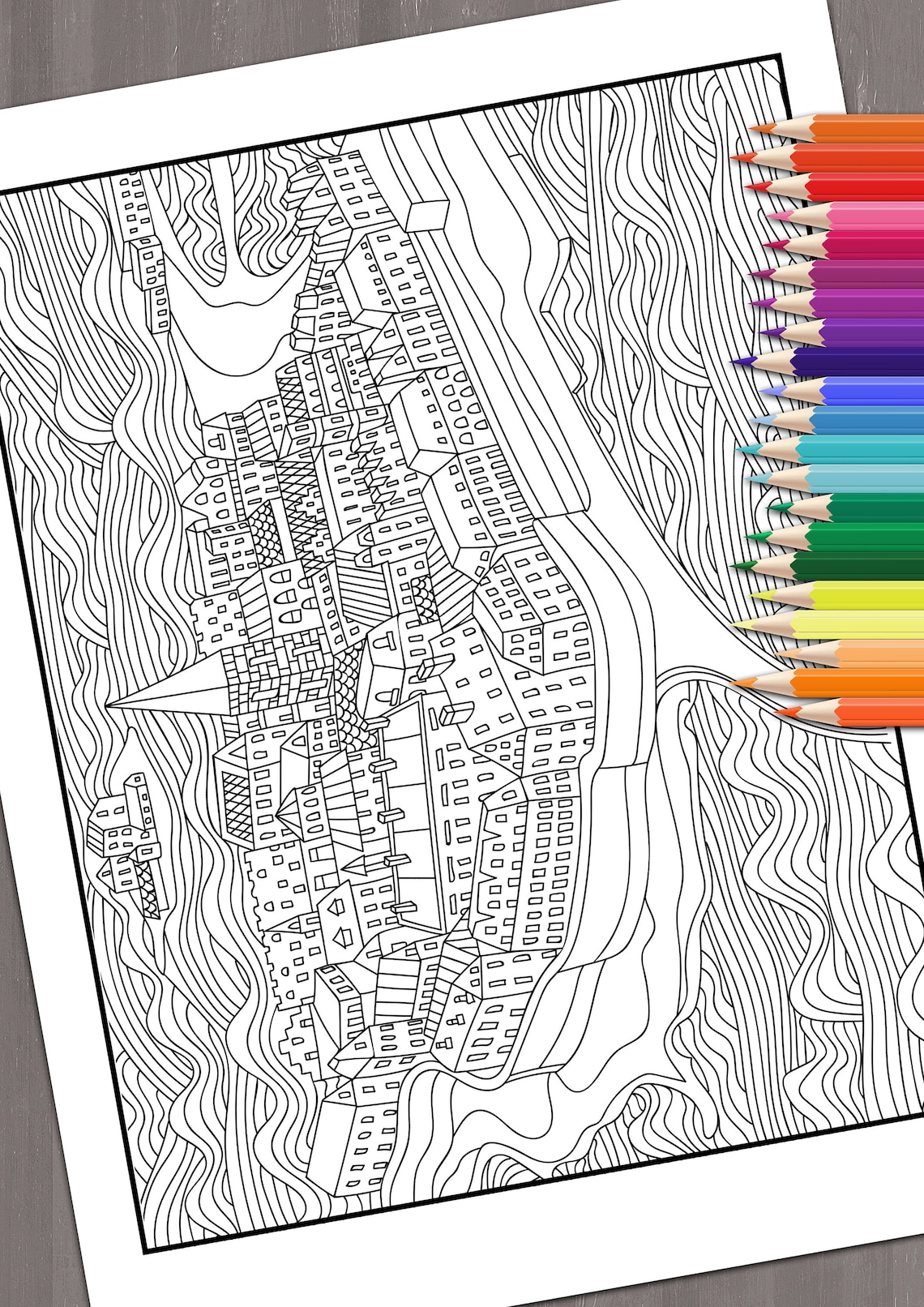 Printable Cityscapes Coloring Pages Coloring Book For Adults Etsy