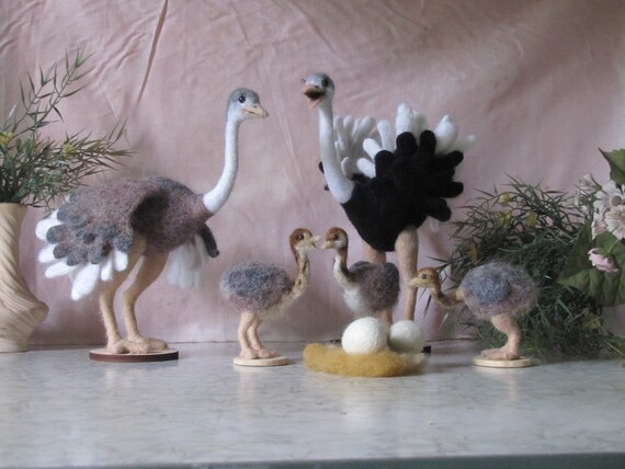 Ostrich Family. Felted Ostriches Made of Wool | Etsy