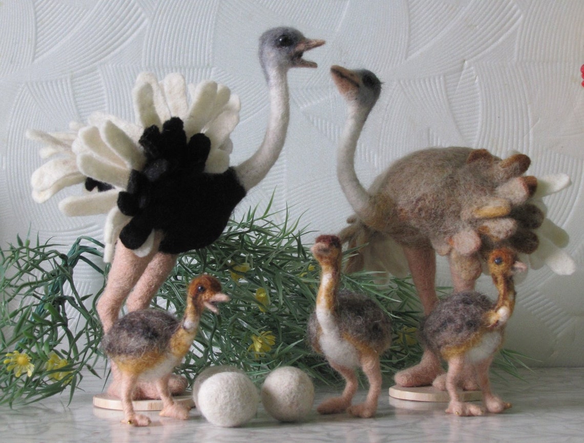 Ostrich Family. Felted Ostriches Made of Wool | Etsy