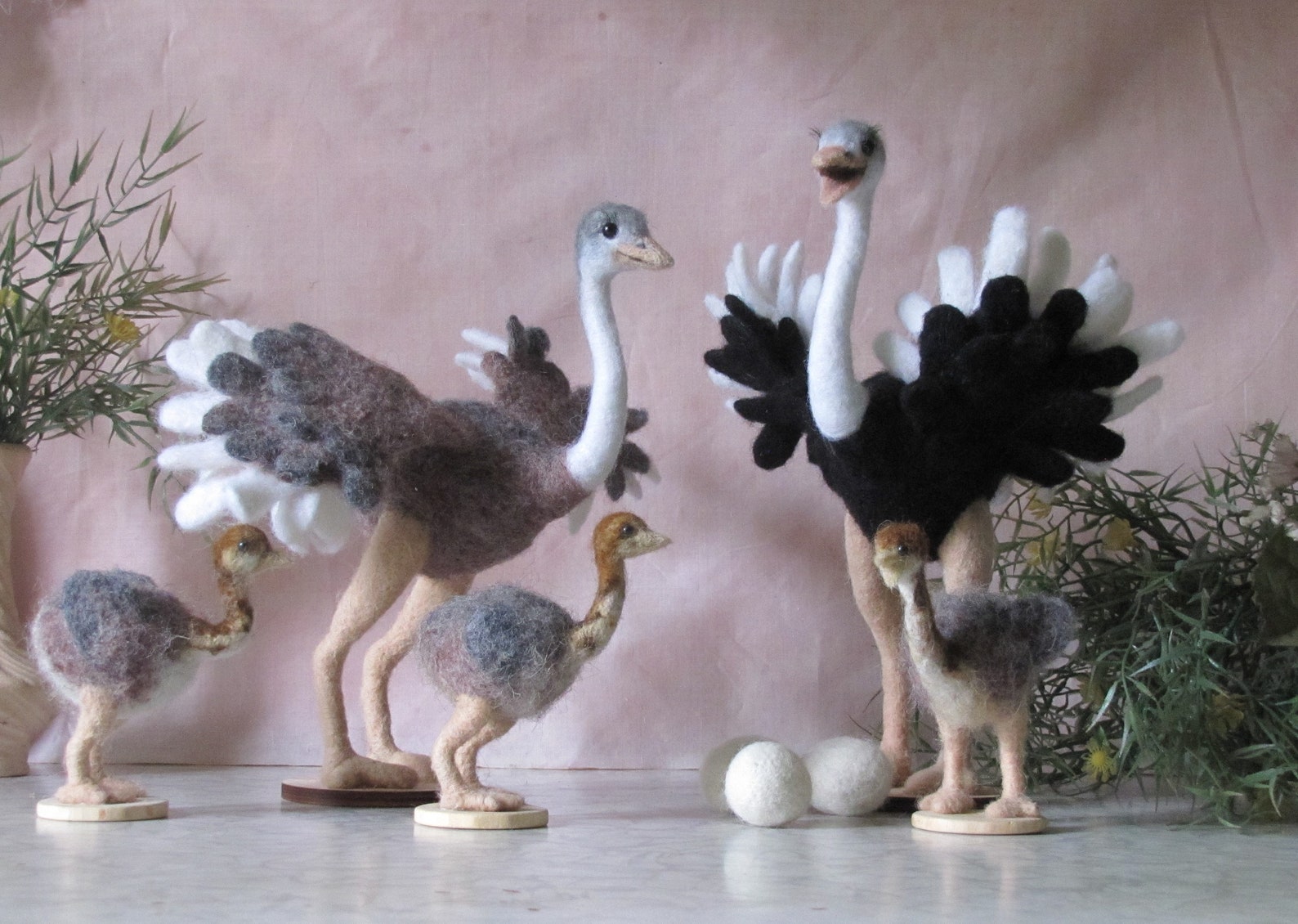 Ostrich Family. Felted Ostriches Made of Wool - Etsy