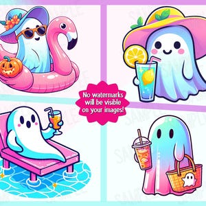 Cartoon Summer Pastel Ghost Clipart | Tropical Ghost Pngs | Cute ...