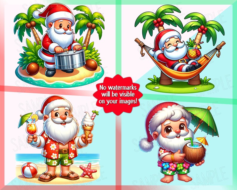 Tropical Santa Cartoon Clipart Bundle Christmas PNG Cartoon Clipart ...
