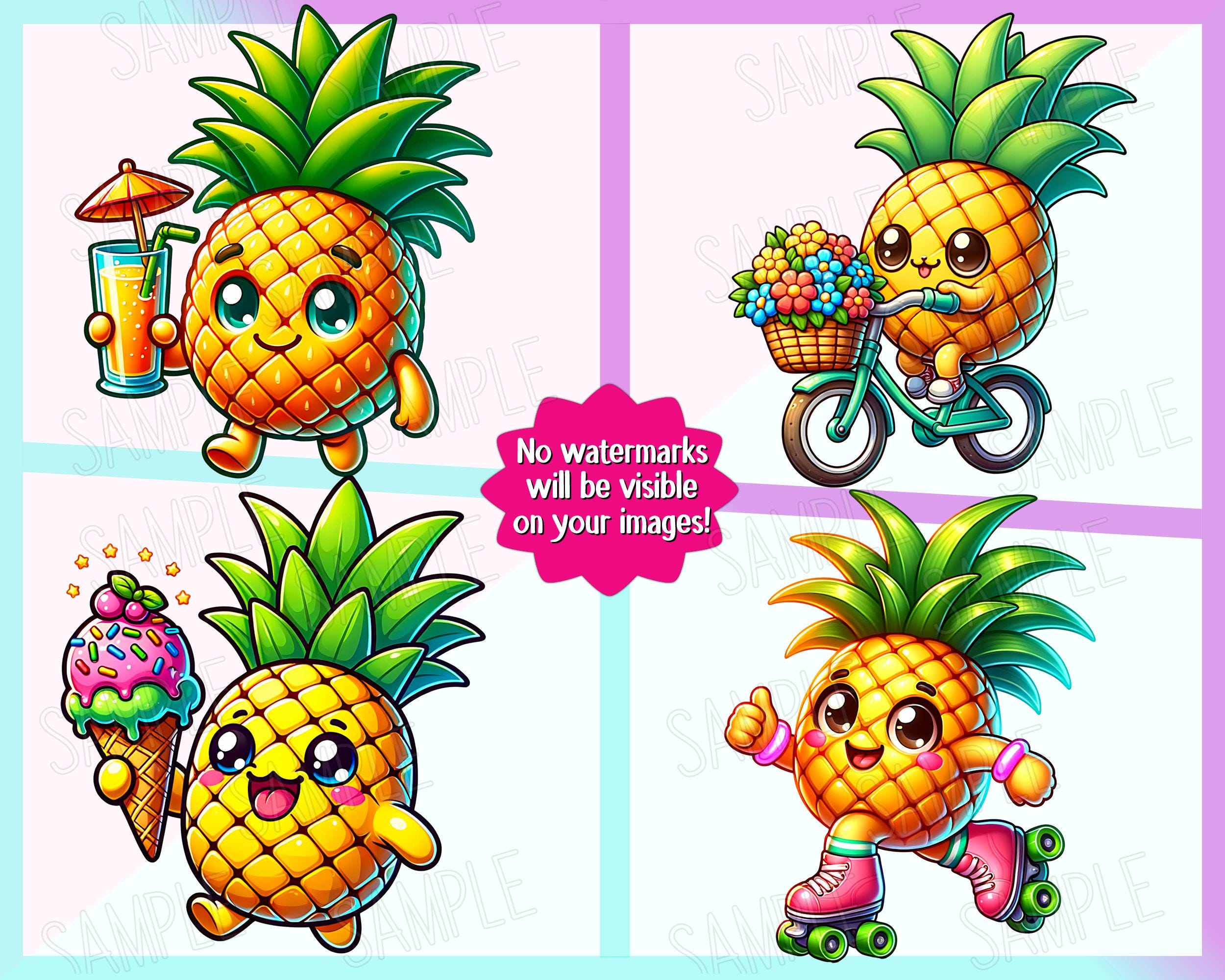 Cute Pineapple Cartoon Clipart PNG Bundle | Summer Pineapple Clipart ...