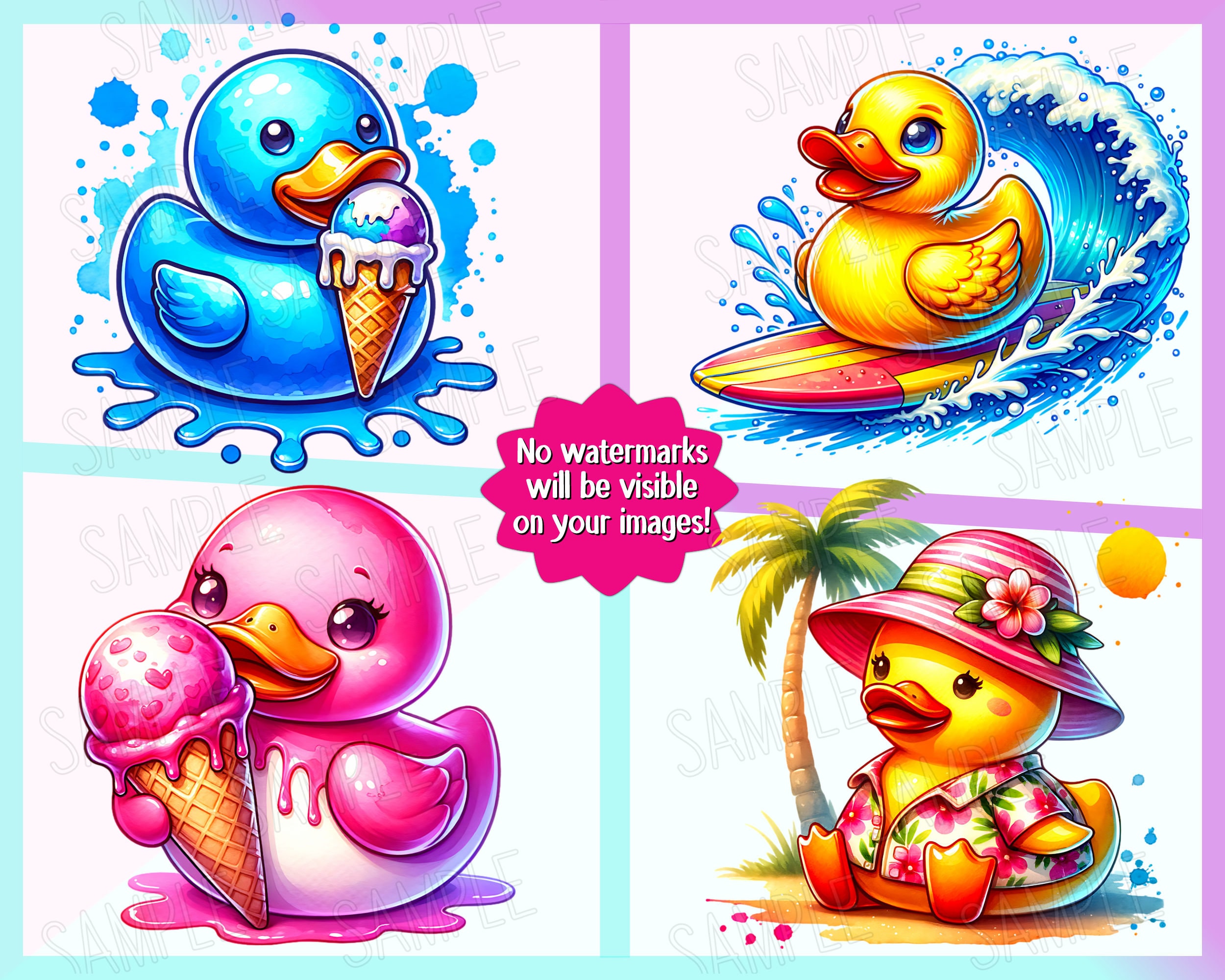 Cute Summer Watercolor Rubber Duck Clipart Bundle | Cruising Ducks PNG ...
