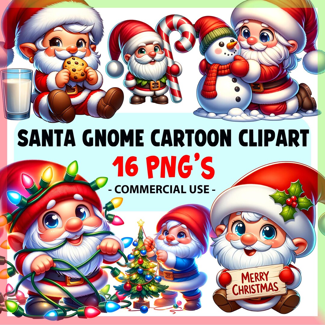 Christmas Santa Gnome Clipart Bundle | Christmas PNG | Cartoon Clipart ...