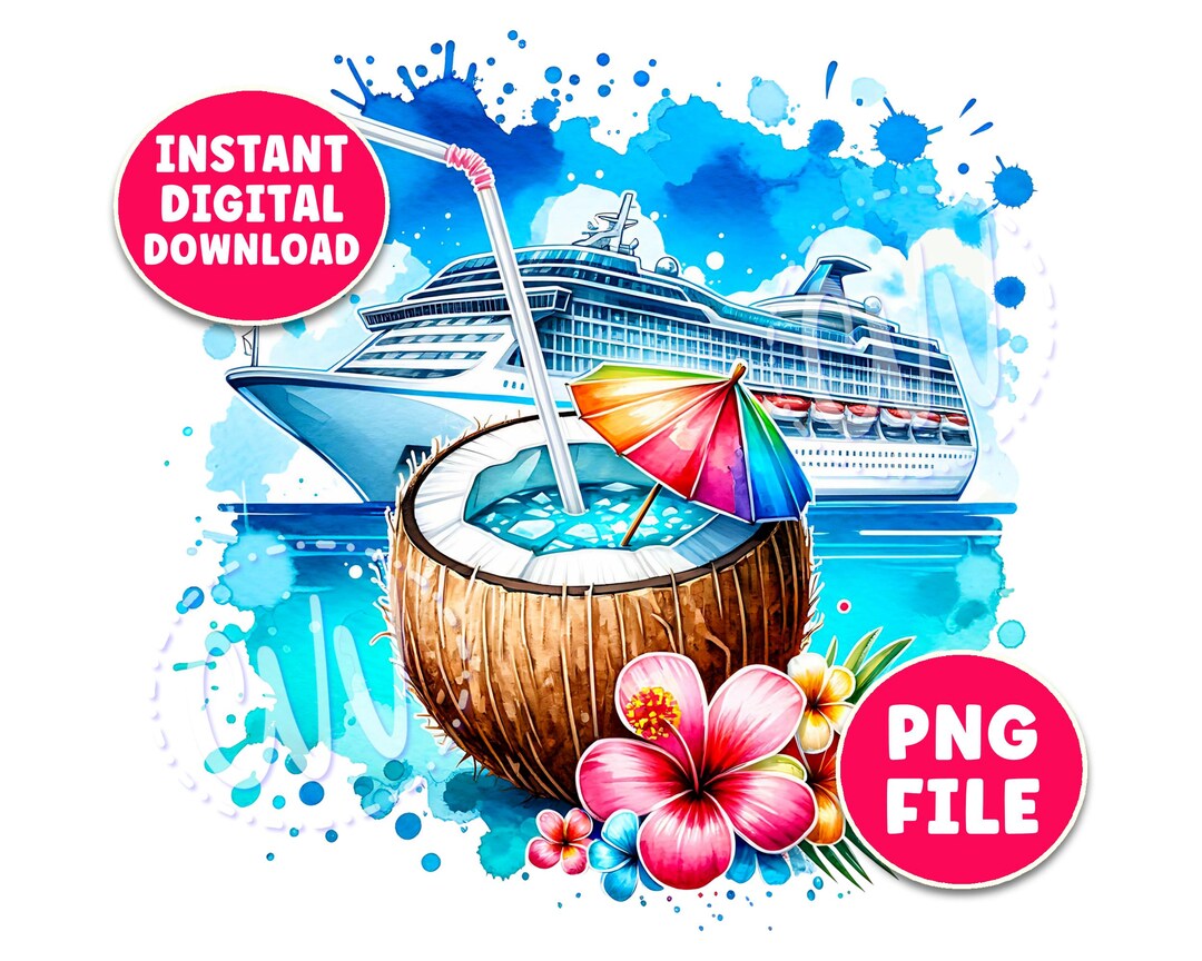 Cruise Ship With Coconut PNG Instant Download File | Watercolor ...