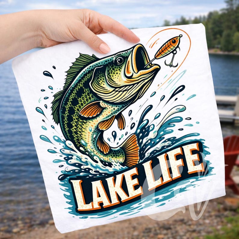 Lake Life Fishing PNG, Bass Fish Jumping Lake Design (digital Download ...