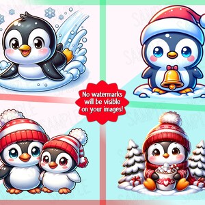 Holiday Cute Penguin Cartoon Clipart Bundle | Christmas PNG | Cartoon ...