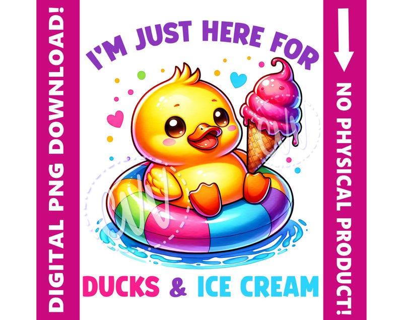 Cute Rubber Duck, Ice Cream PNG Instant Download File | Cruise T-shirts ...