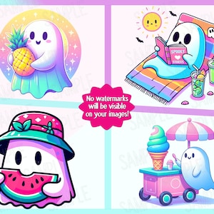 Cartoon Summer Pastel Ghost Clipart | Tropical Ghost Pngs | Cute ...