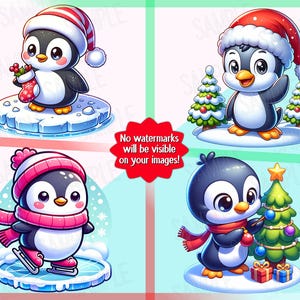 Holiday Cute Penguin Cartoon Clipart Bundle | Christmas PNG | Cartoon ...