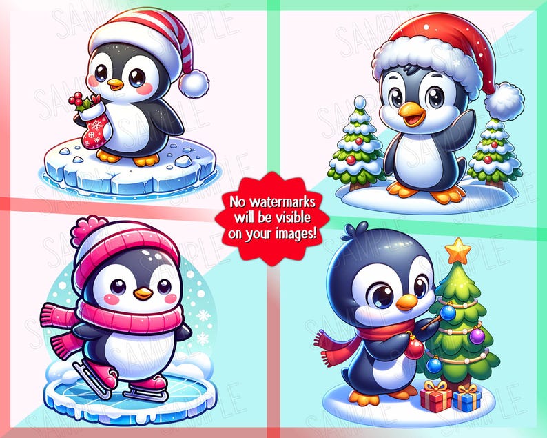 Holiday Cute Penguin Cartoon Clipart Bundle | Christmas PNG | Cartoon ...