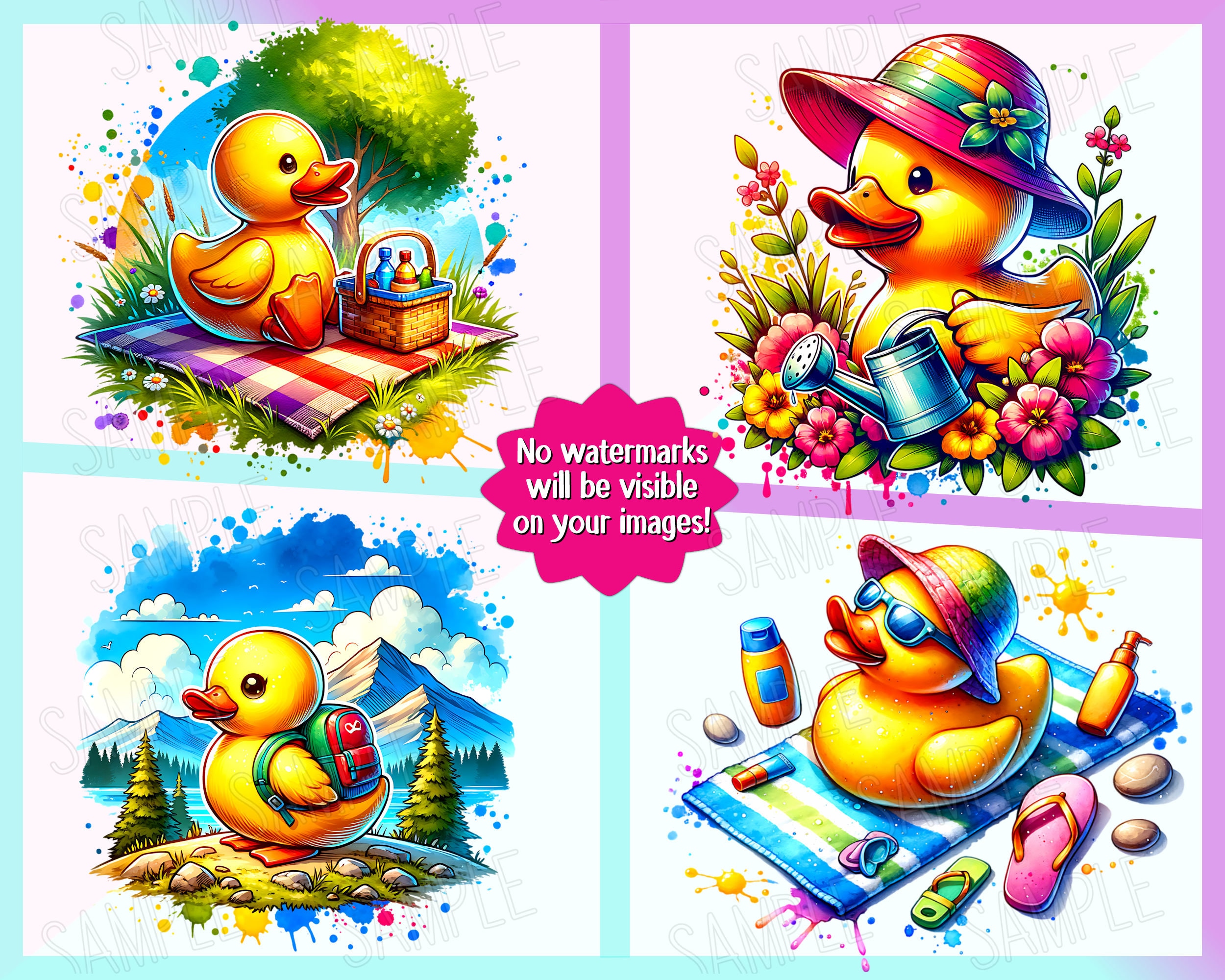 Cute Summer Watercolor Rubber Duck Clipart Bundle | Cruising Ducks PNG ...