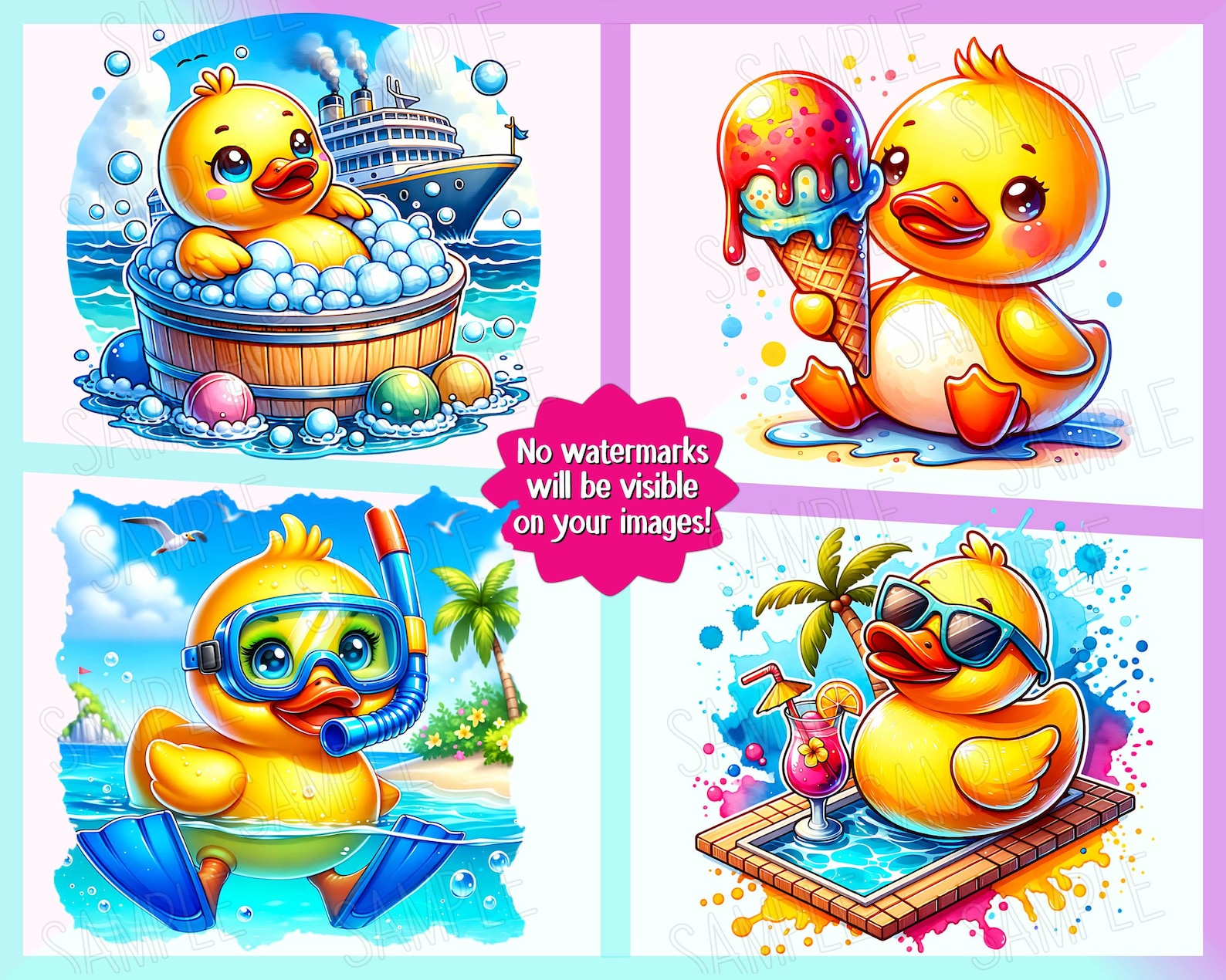 Cruise Ducks Clipart PNG Bundle | Cute Summer Duck Clipart | Tropical ...