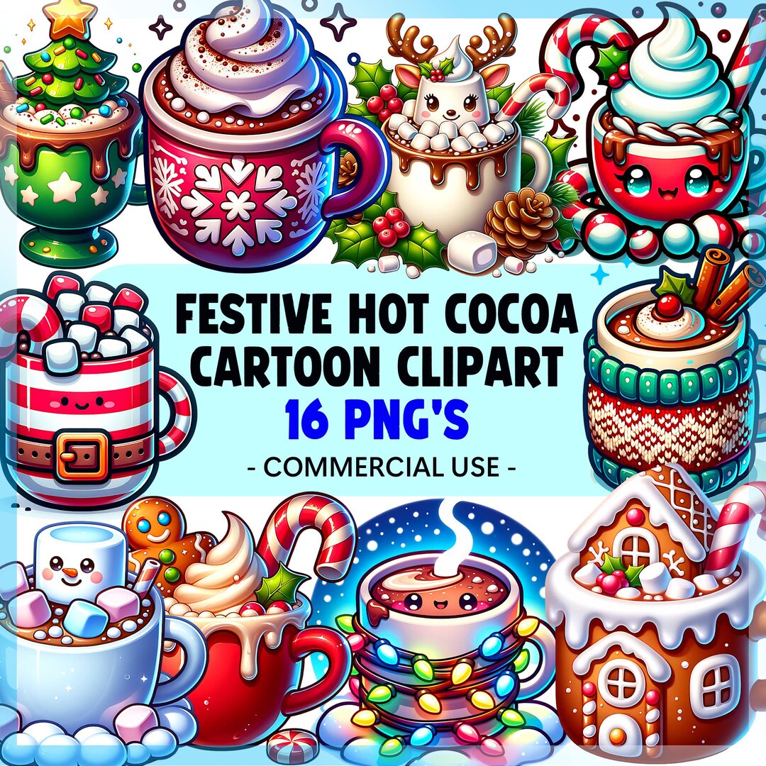 Cute Festive Hot Cocao Clipart Bundle | Christmas PNG | Cartoon Clipart ...
