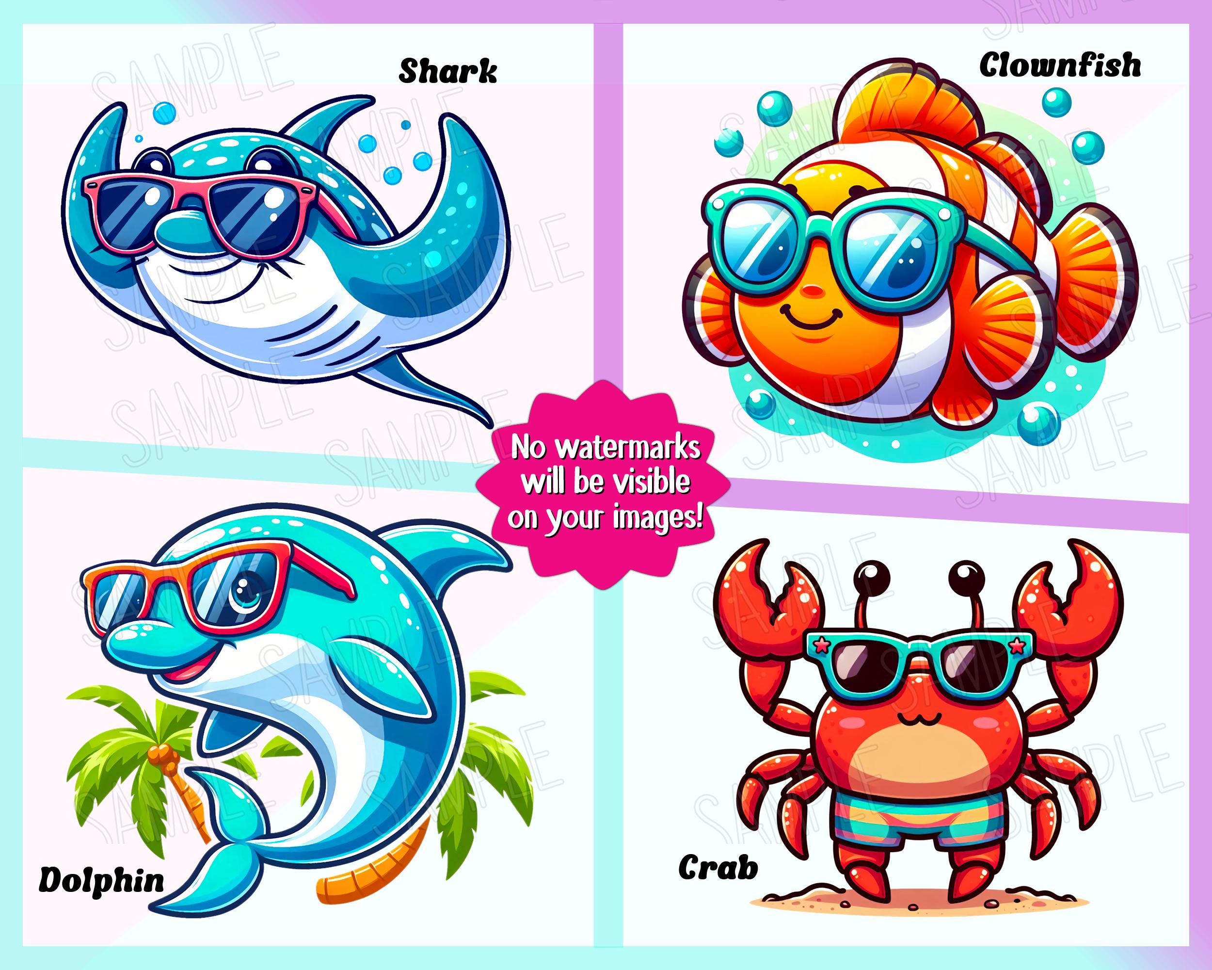 Cool Beach & Ocean Animals Clipart Bundle With Sunglasses | Summer ...
