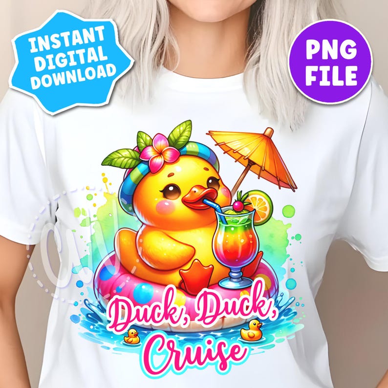 Duck Duck Cruise PNG | Cute Rubber Duck on Floatie With Cocktail ...