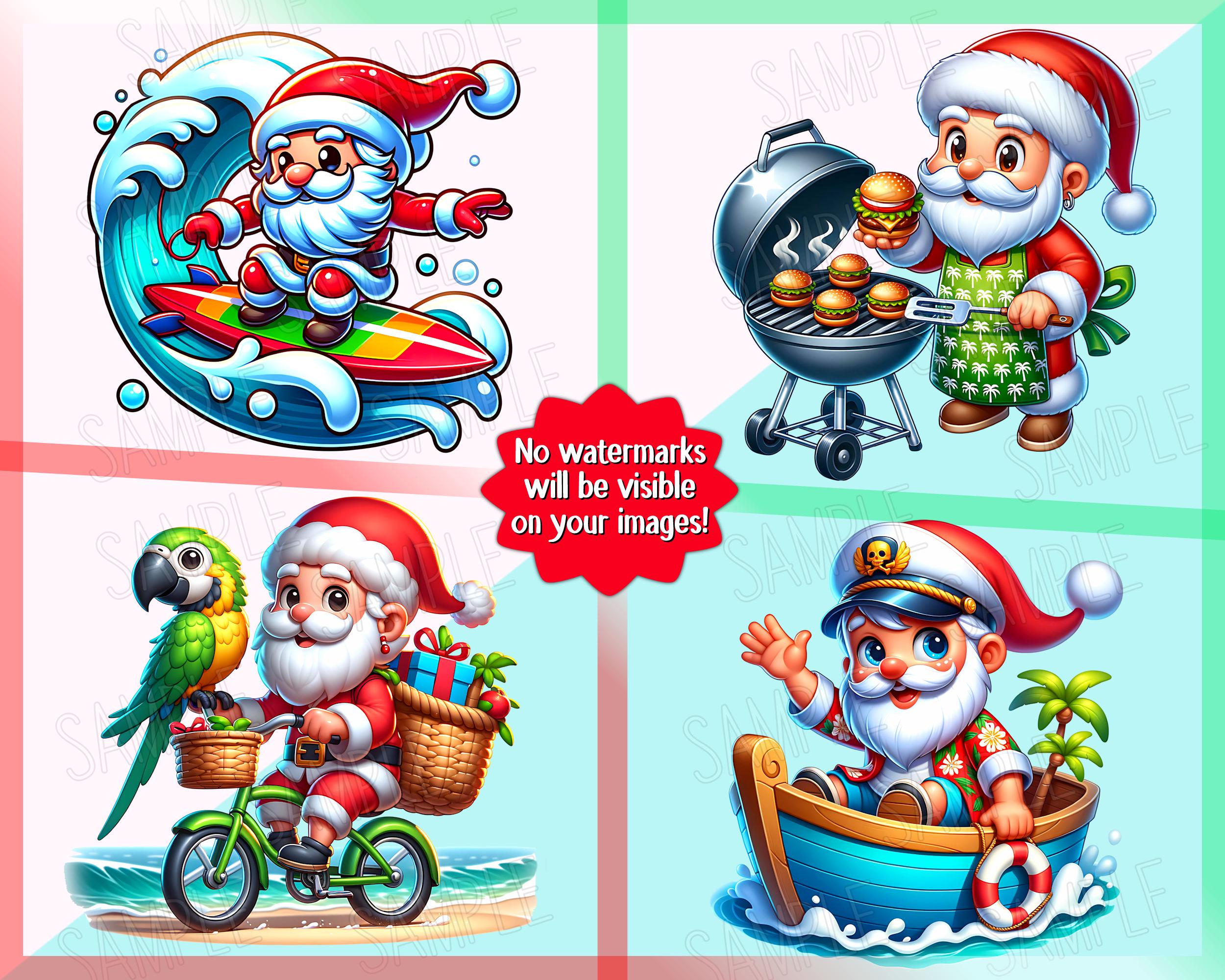 Tropical Santa Cartoon Clipart Bundle Christmas PNG Cartoon Clipart ...