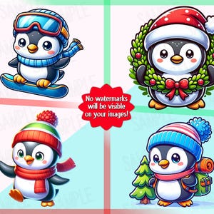 Holiday Cute Penguin Cartoon Clipart Bundle | Christmas PNG | Cartoon ...