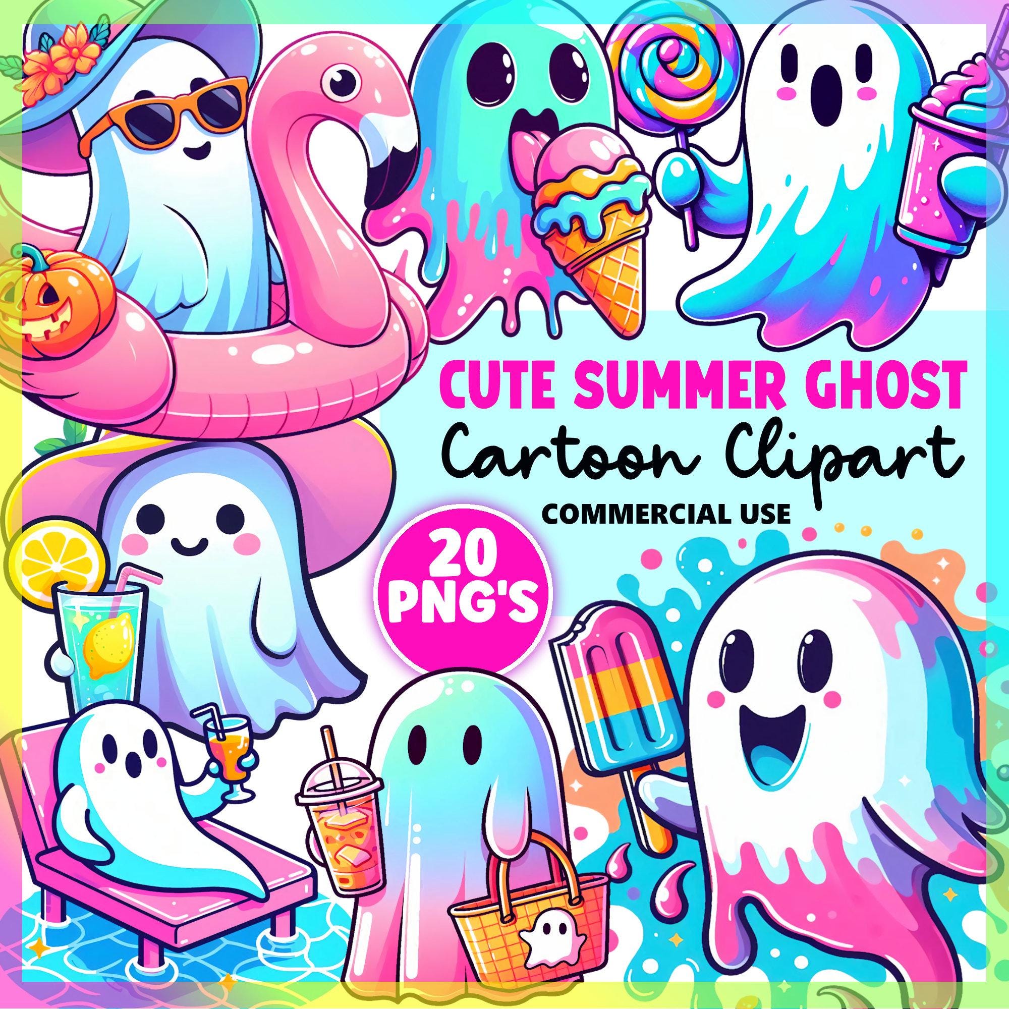 Cartoon Summer Pastel Ghost Clipart | Tropical Ghost Pngs | Cute ...