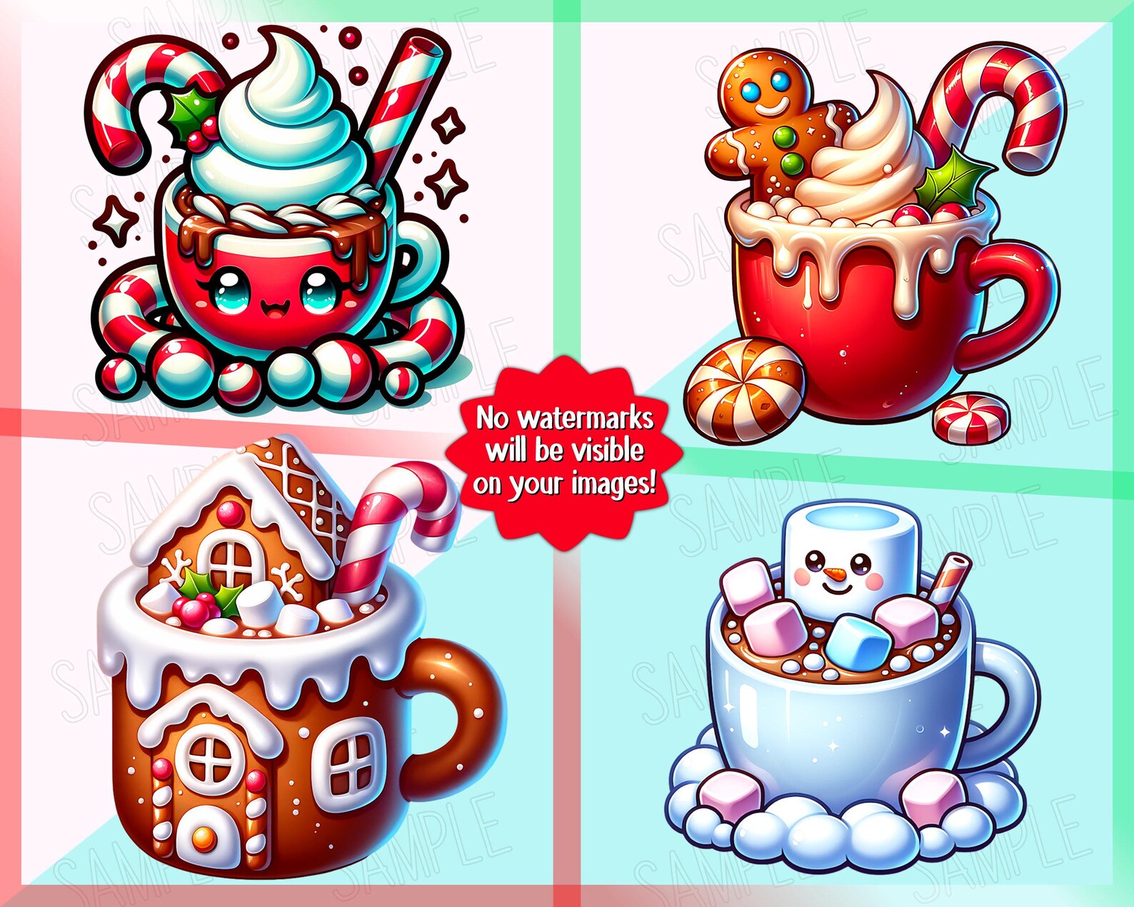 Cute Festive Hot Cocao Clipart Bundle | Christmas PNG | Cartoon Clipart ...