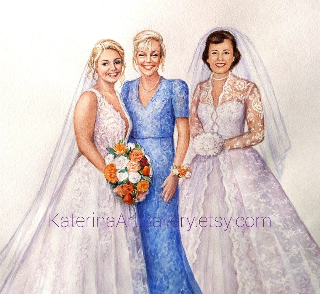 Mother of the Bride Gift Generational Wedding Portrait Illustration ...