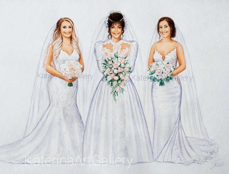 Custom Generational Wedding Portrait Illustration Generation - Etsy