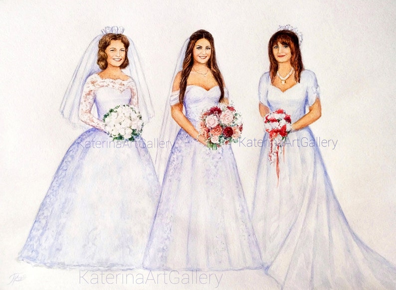 Custom Generational Wedding Portrait Illustration Generation - Etsy