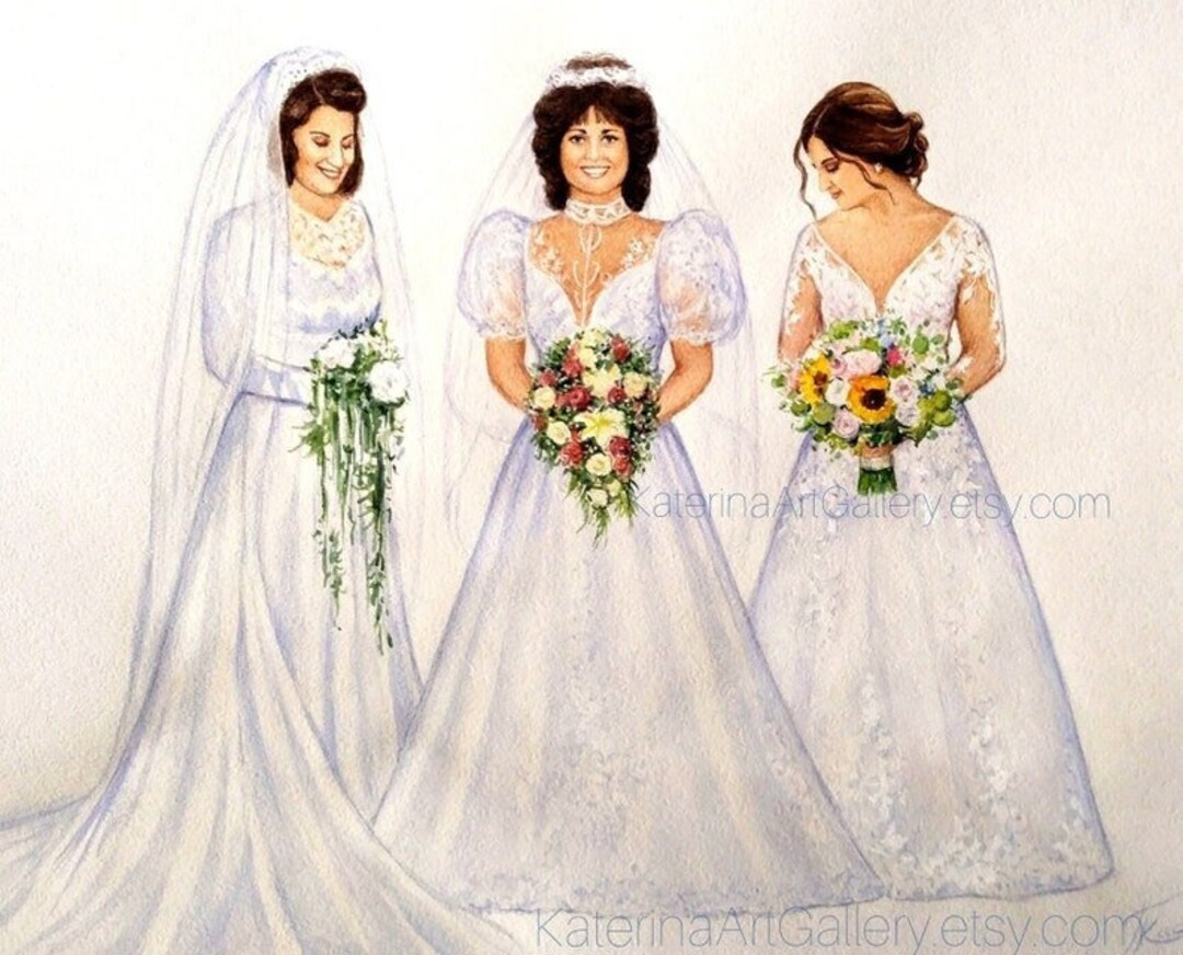 Custom Generational Wedding Portrait Illustration Generation Wedding ...