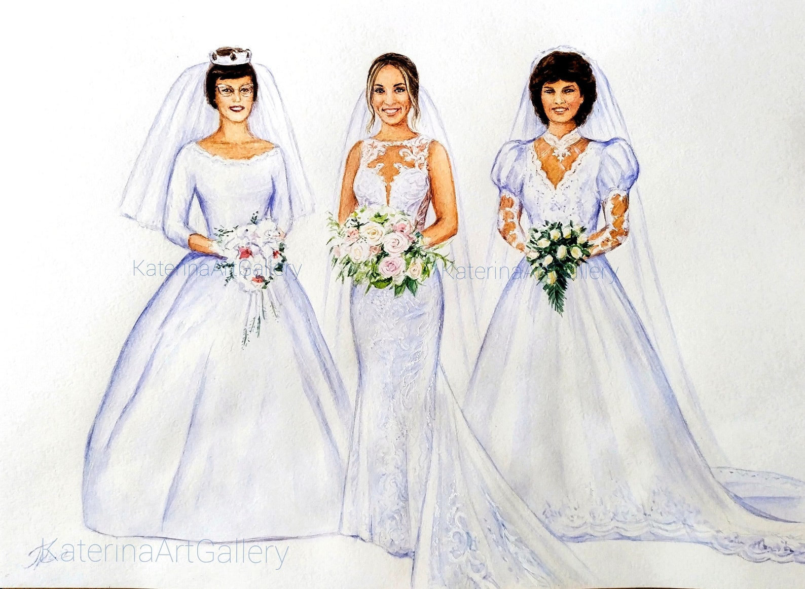 Custom Generational Wedding Portrait Illustration Generation - Etsy