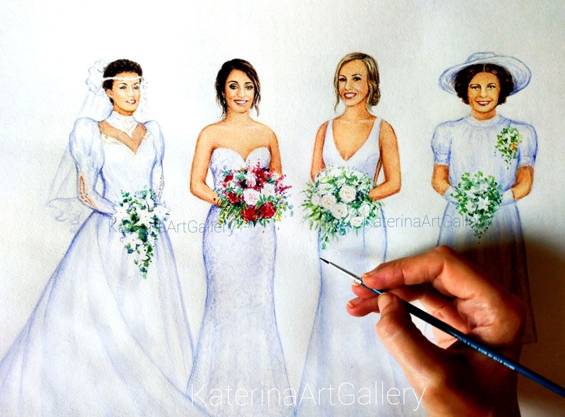 Custom Generational Wedding Portrait Illustration Generation - Etsy