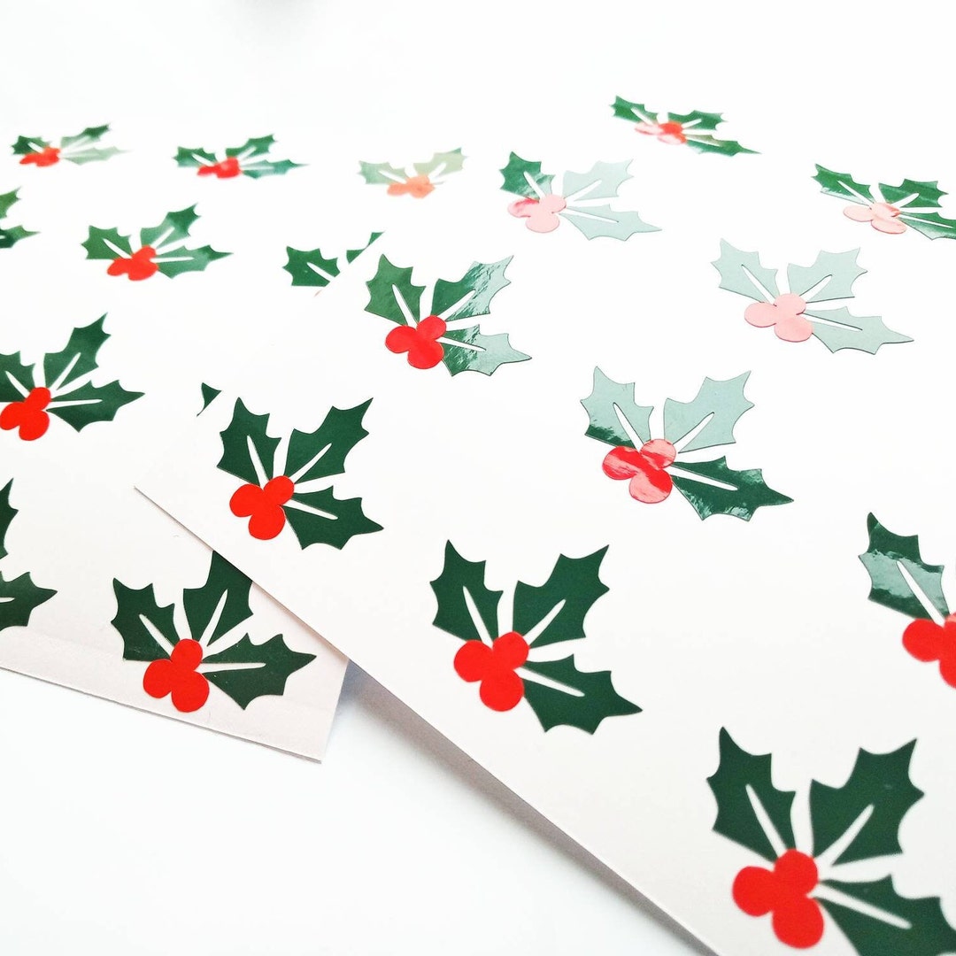 Christmas Holly Stickers, Self Adhesive Permanent Vinyl Decals ...