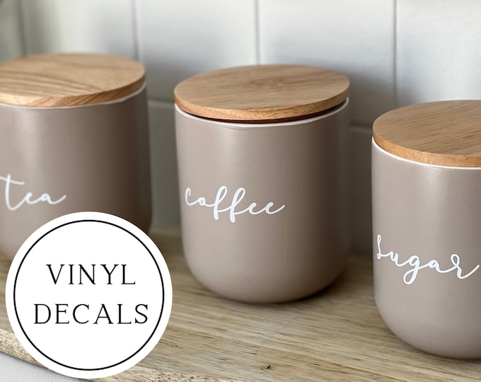 Minimalist Tea Coffee Sugar Decals, Any Word Vinyl Labels, Vinyl ...