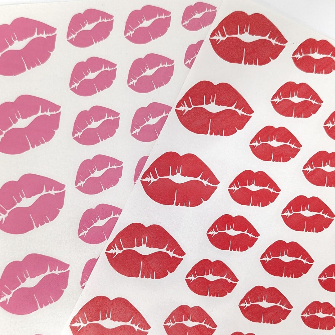 30 Kissing Lips Craft Vinyl Stickers, Permanent and Waterproof, Self ...