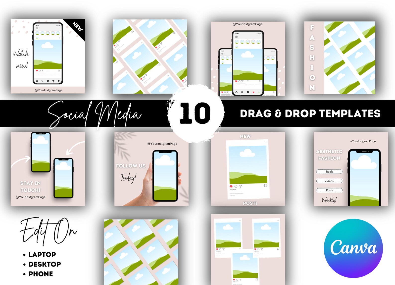Social Media Mockup, Downloadable Mockup Template, Drag and Drop Design ...
