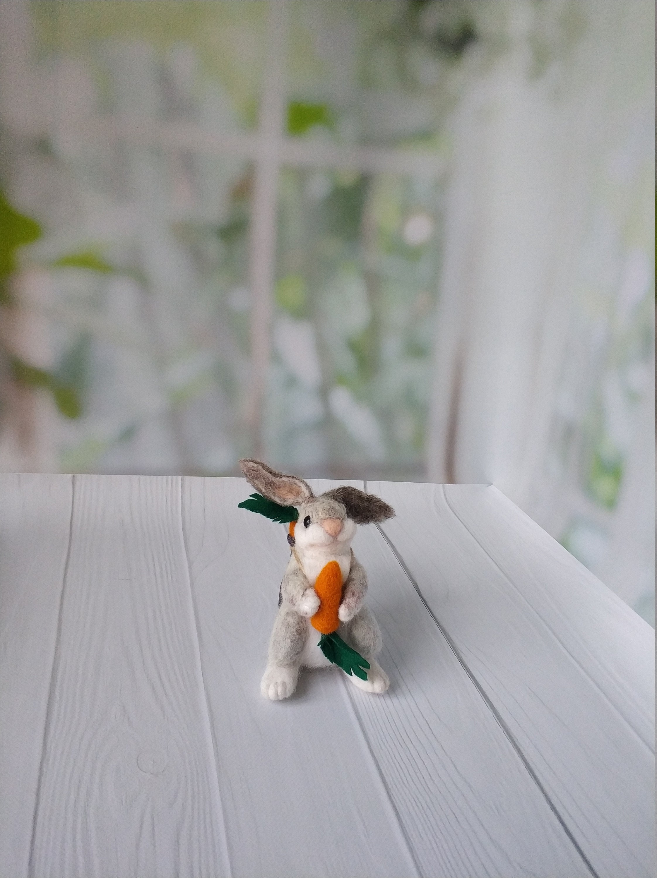 Needle Felted Bunny Gray and White Wool Rabbit With Carrot Miniature ...