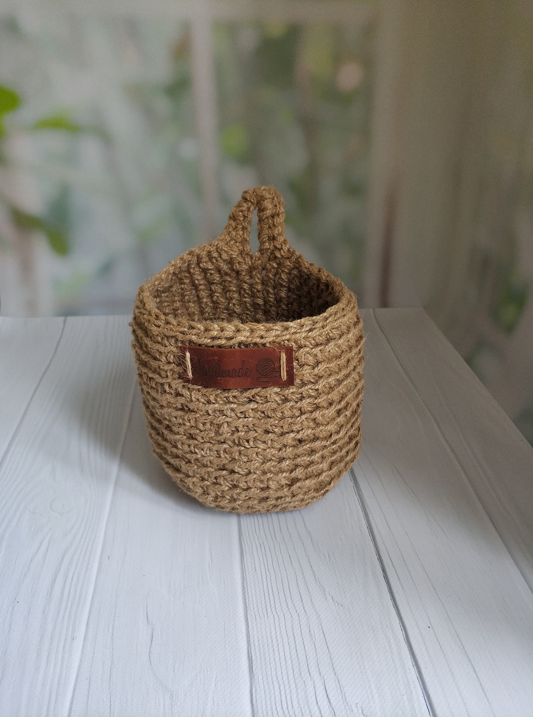 Hanging Wall Basket Jute Storage Crochet Basket Bathroom Kitchen Basket ...
