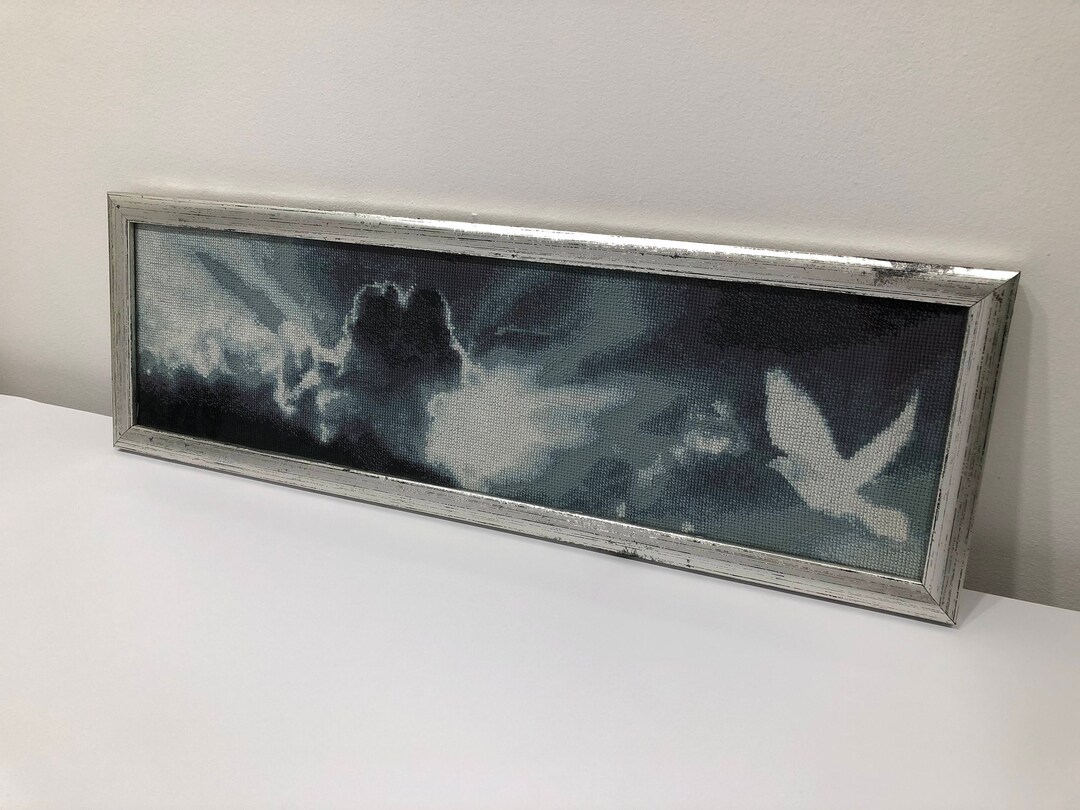 Sky in the Clouds Hand Embroidered Picture Nature in Gray Blue Hand ...