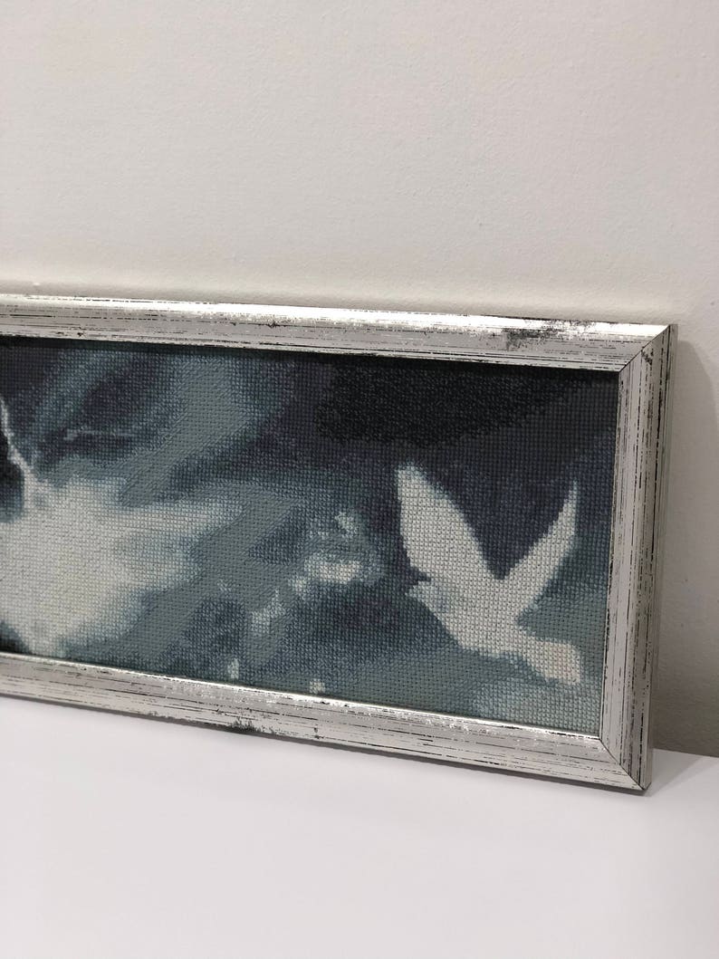 Sky in the Clouds Hand Embroidered Picture Nature in Gray Blue Hand ...